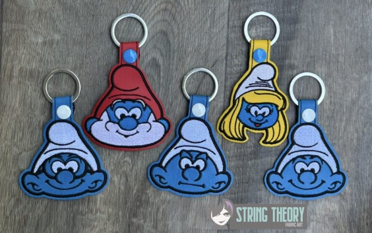 Smurf Face fob SET ITH Machine Embroidery Design, Pattern